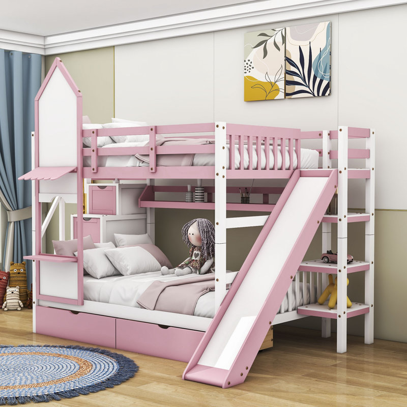 Pink wooden bunk beds store
